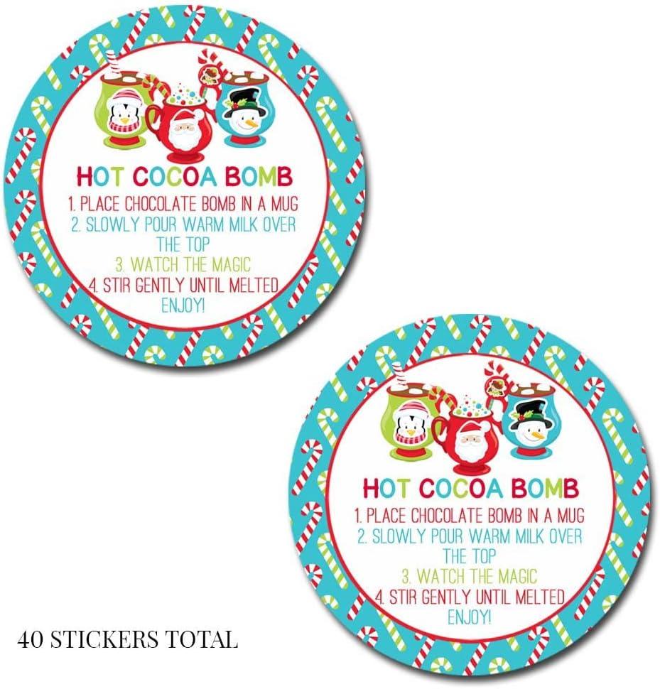 Festive Mugs & Candy Canes Hot Cocoa Bomb Sticker Labels - 40 Count 2 ...
