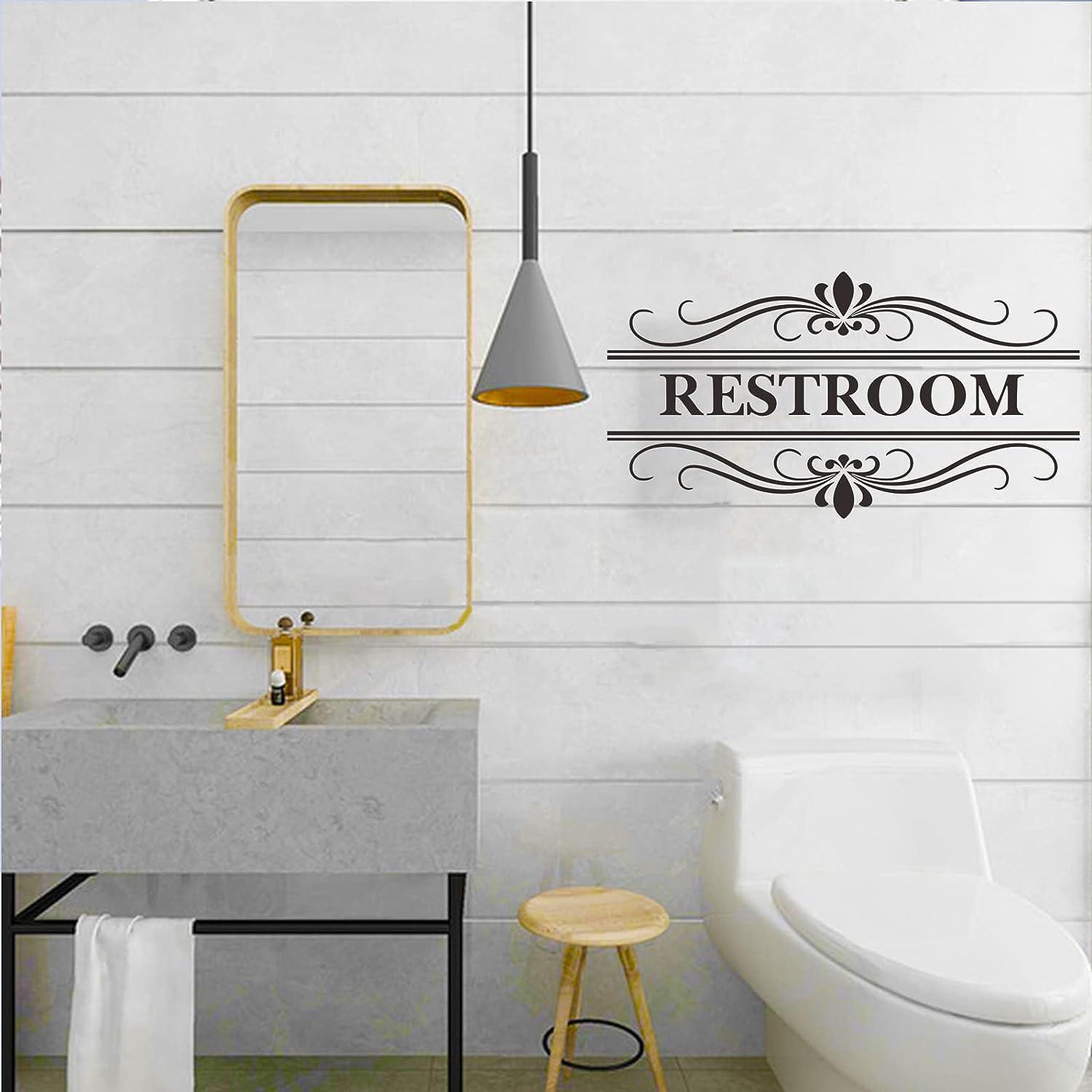 Restroom Sign Wall Decal Vinyl Stickers Removable Cute Art Design DIY ...