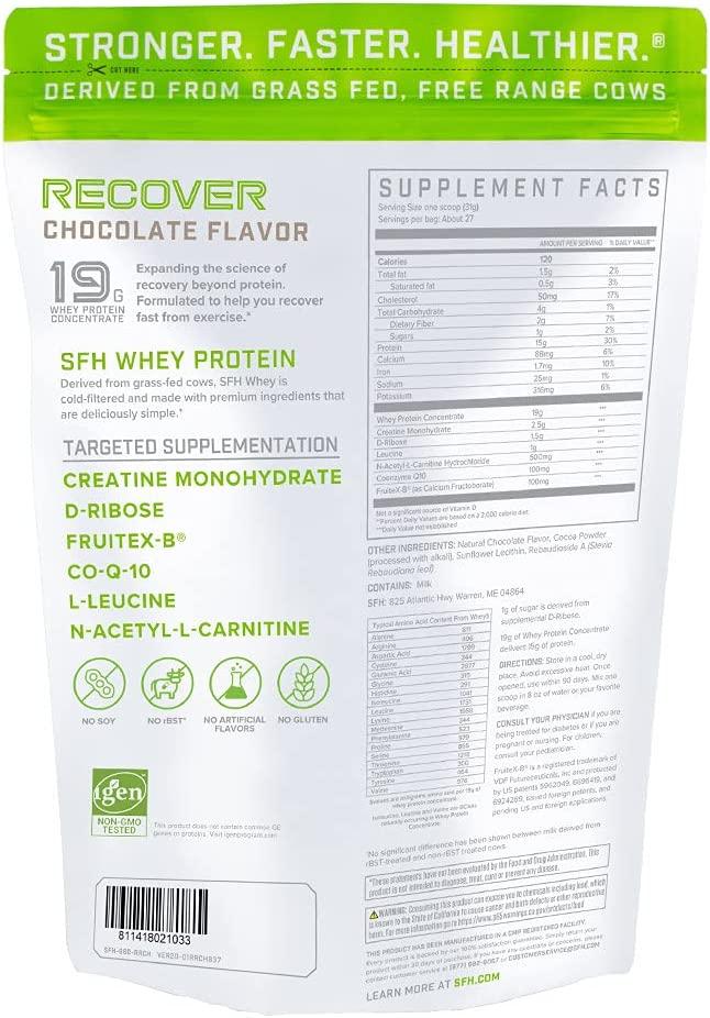 SFH Recover Whey Protein Powder - Chocolate, 100% Grass Fed, Post ...