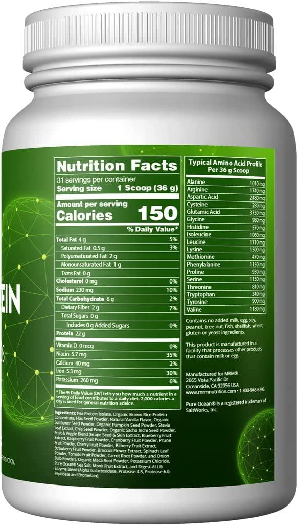 MRM Nutrition Veggie Protein with Superfoods - Vanilla Flavored | 22g ...