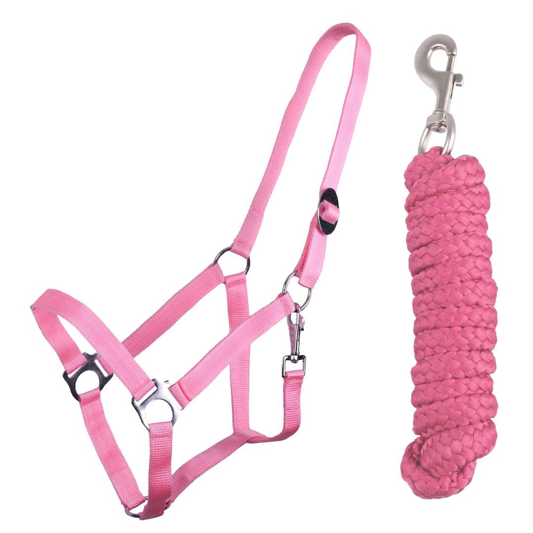 QHP Halter Set for Beginners - Pink Pony Halter & Lead Rope with Heavy ...