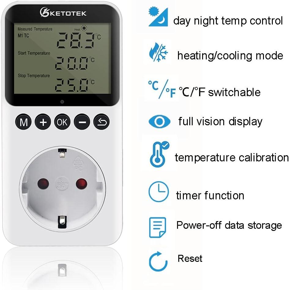 KetoTek 230V Digital Socket Thermostat with Day/Night Timer ...