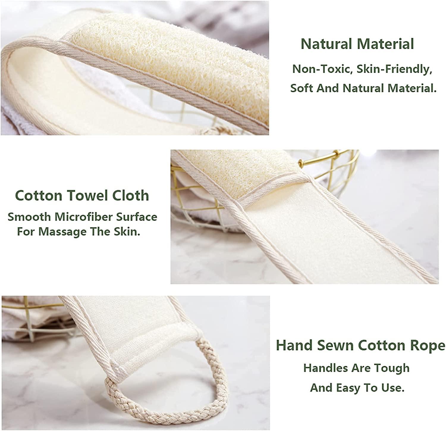 Natural Loofah Back Scrubber Set - Exfoliating Pads & Body Sponge for ...