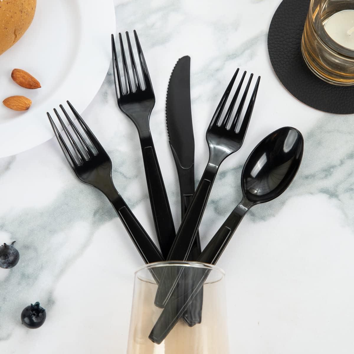 BUCLA 360 Piece Heavy Duty Plastic Silverware Set - Disposable Cutlery ...