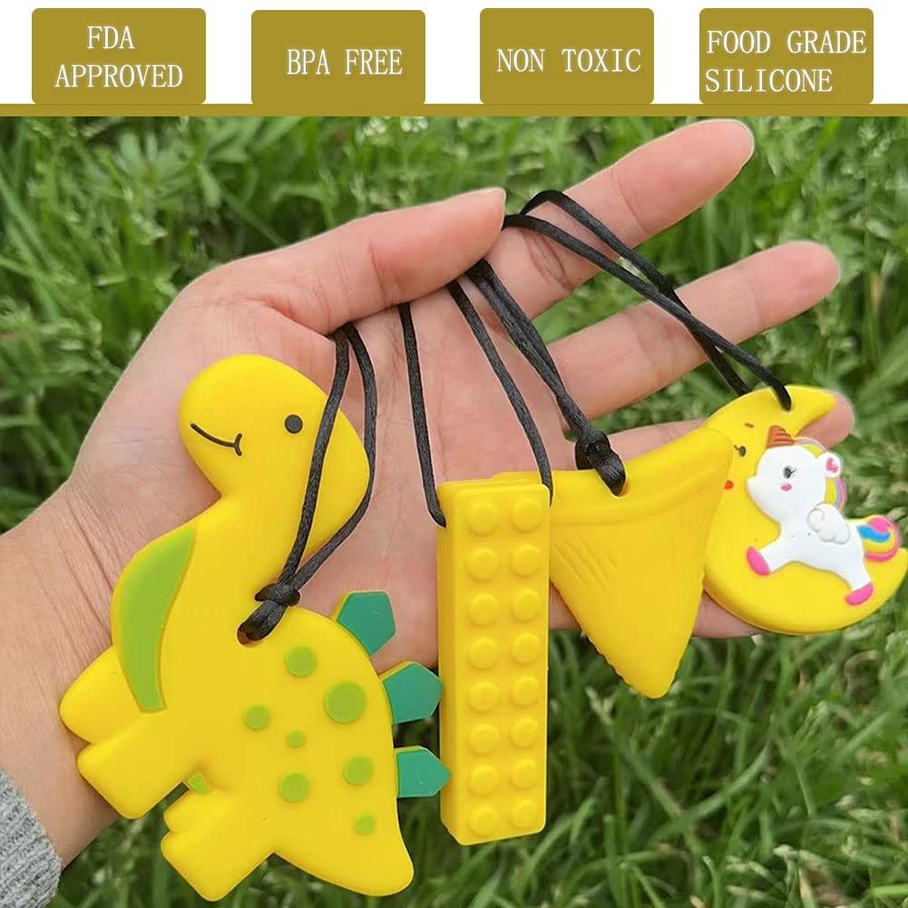 4 Pack Dinosaur Chew Necklace for Sensory Kids - Silicone Sensory Chew ...