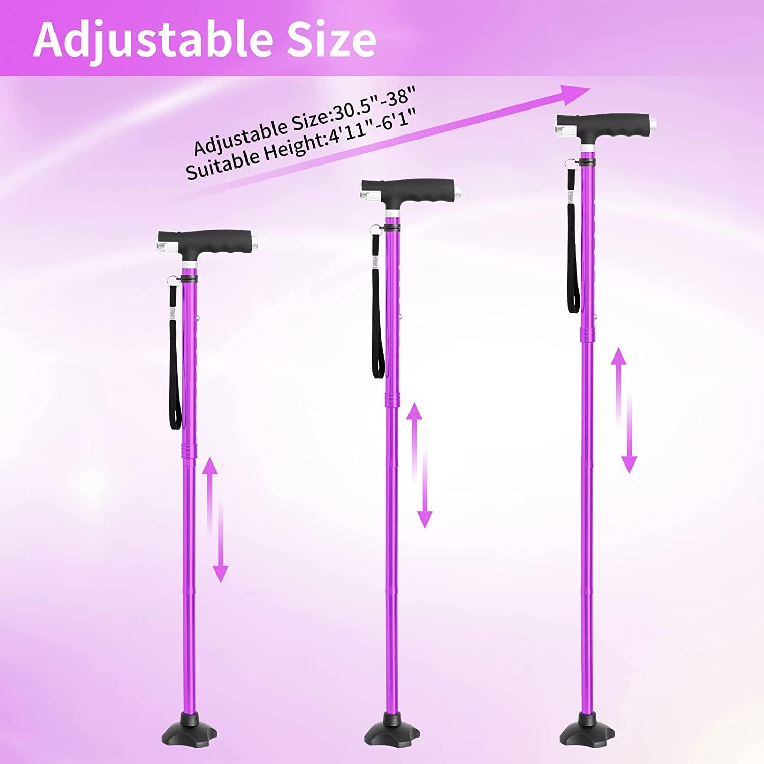 BeneCane Women's Folding Walking Cane with LED Lights | Quad Cane for ...
