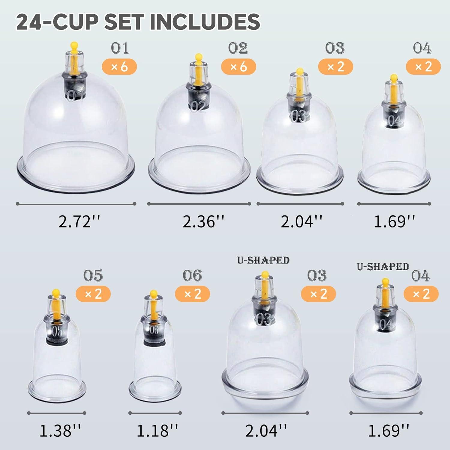 Cupping Set 24 Cups Hijama Therapy with Vacuum Suction Pump for Back ...