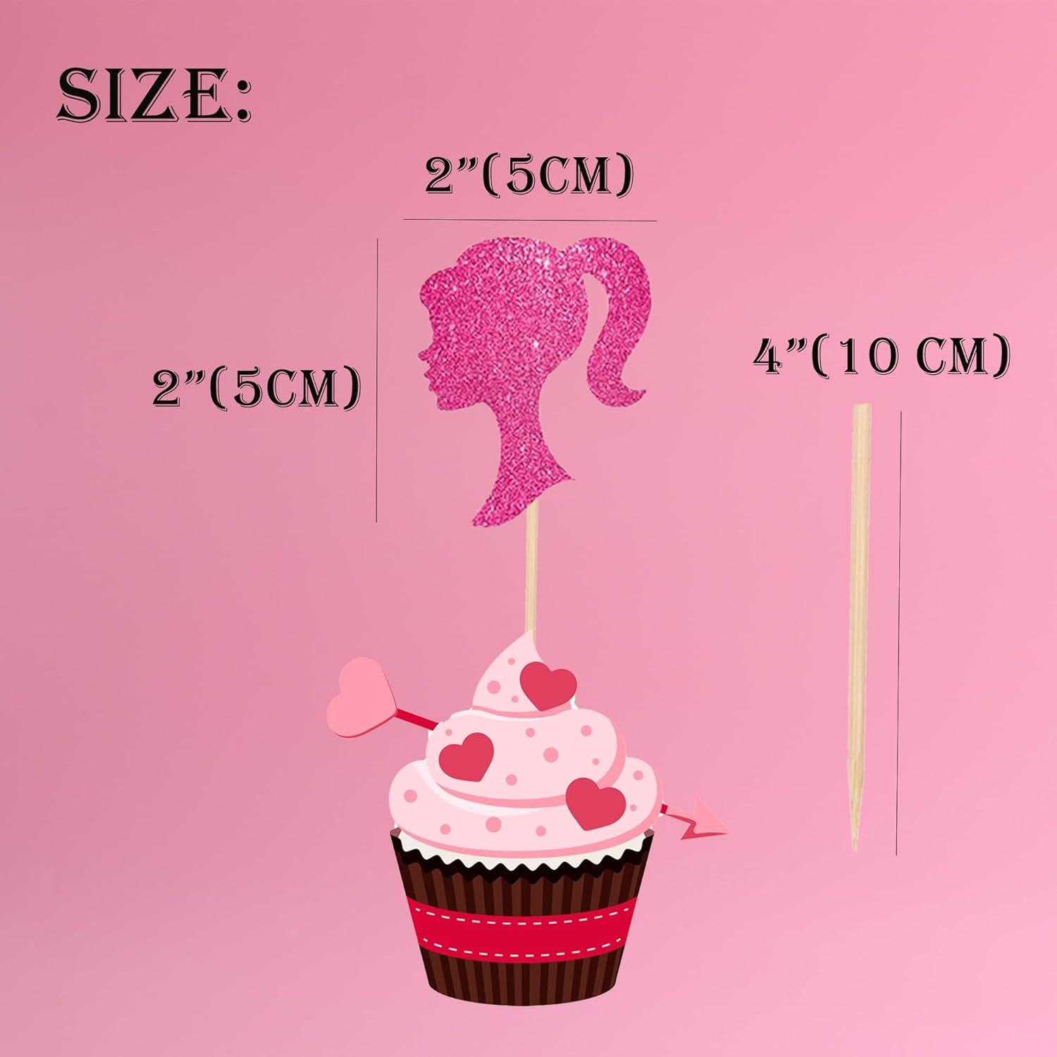 15Pcs Pink Cupcake Toppers and Pink Glitter Girls Cupcake Topper for ...