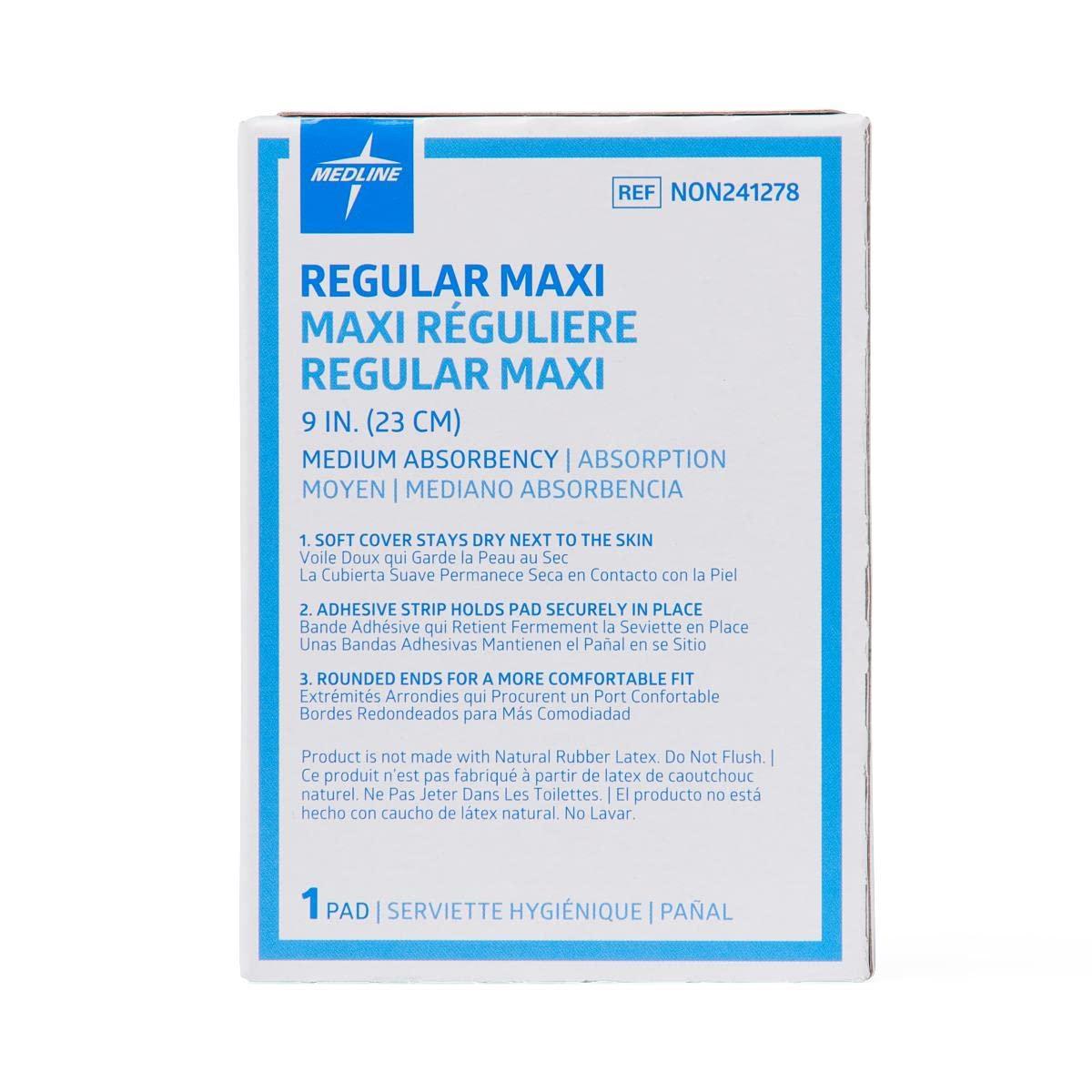 Medline Maxi Adhesive Sanitary Pads - Medium Absorbency - 9 Inches Long ...