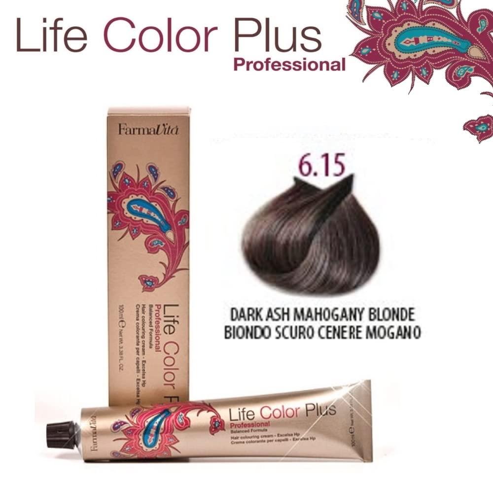 FarmaVita Life Color Plus 100ml - 6.15 Dark Blonde Ash Mahogany Hair ...