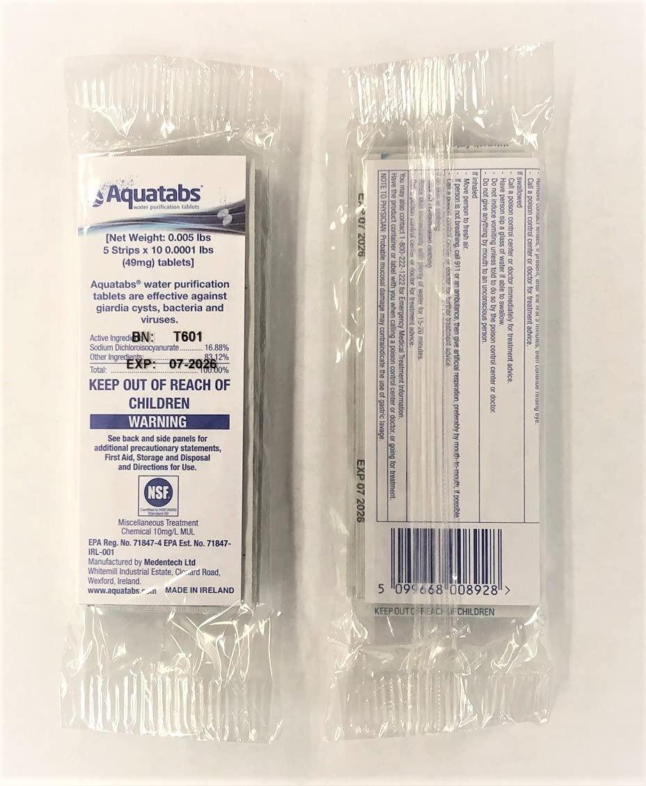 Aquatabs 100 Pack Water Purification Tablets (2 Packs of 50) Cleans up ...
