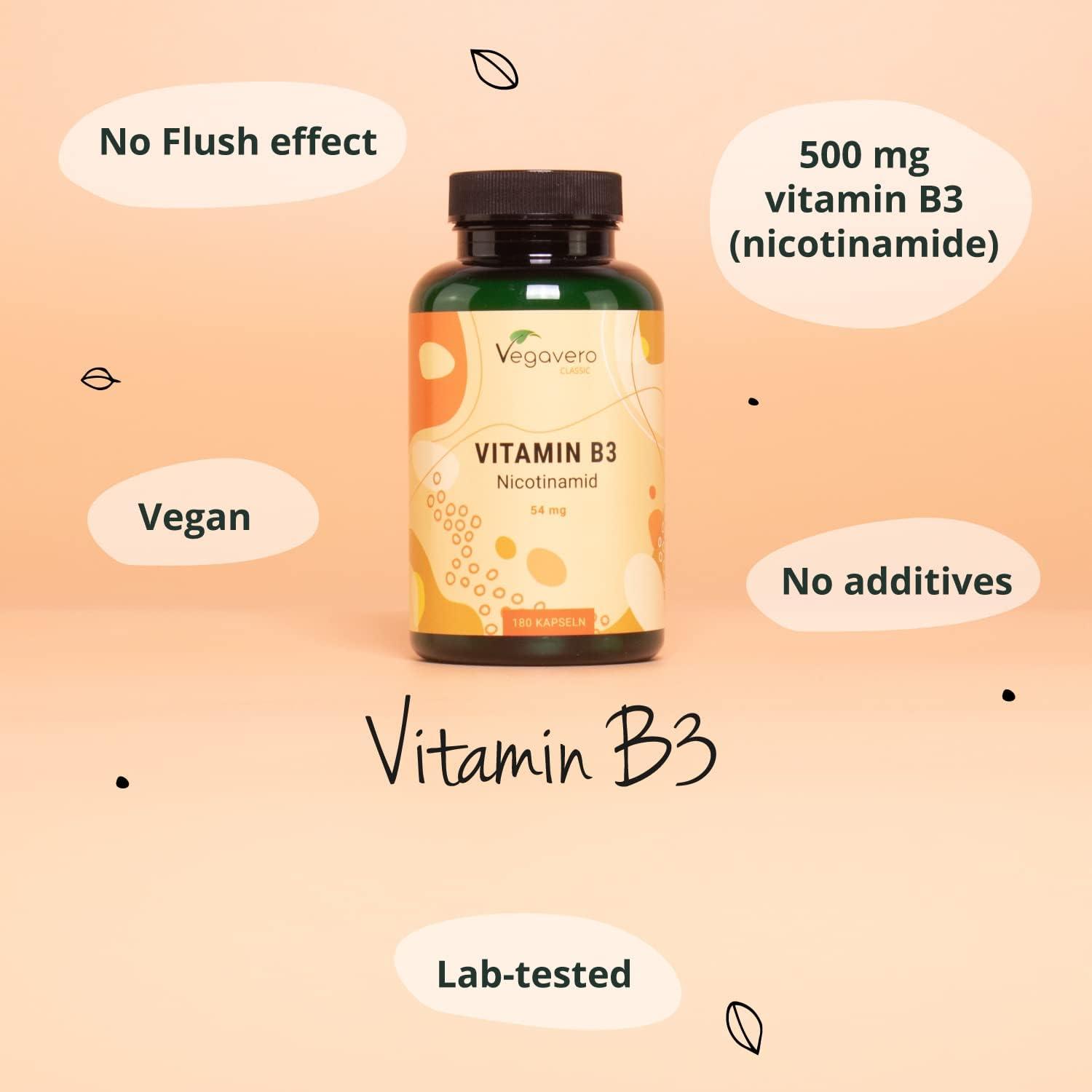 Vegavero Vitamin B3 Nicotinamide 500mg | Flush-Free Niacinamide | 180 ...