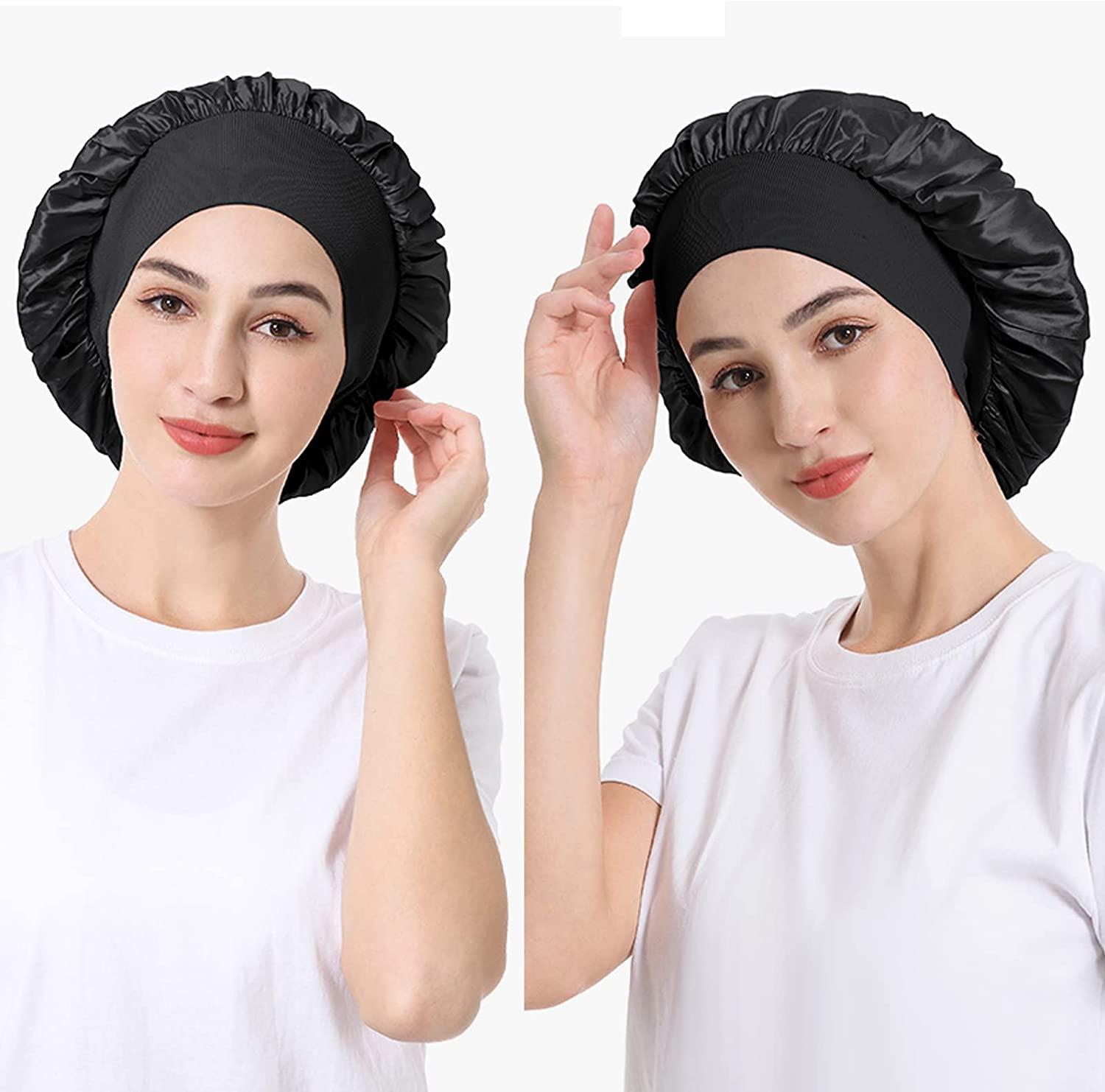 Satin Bonnet Night Sleep Caps - 3 Pack with Wide Elastic Band for Women ...
