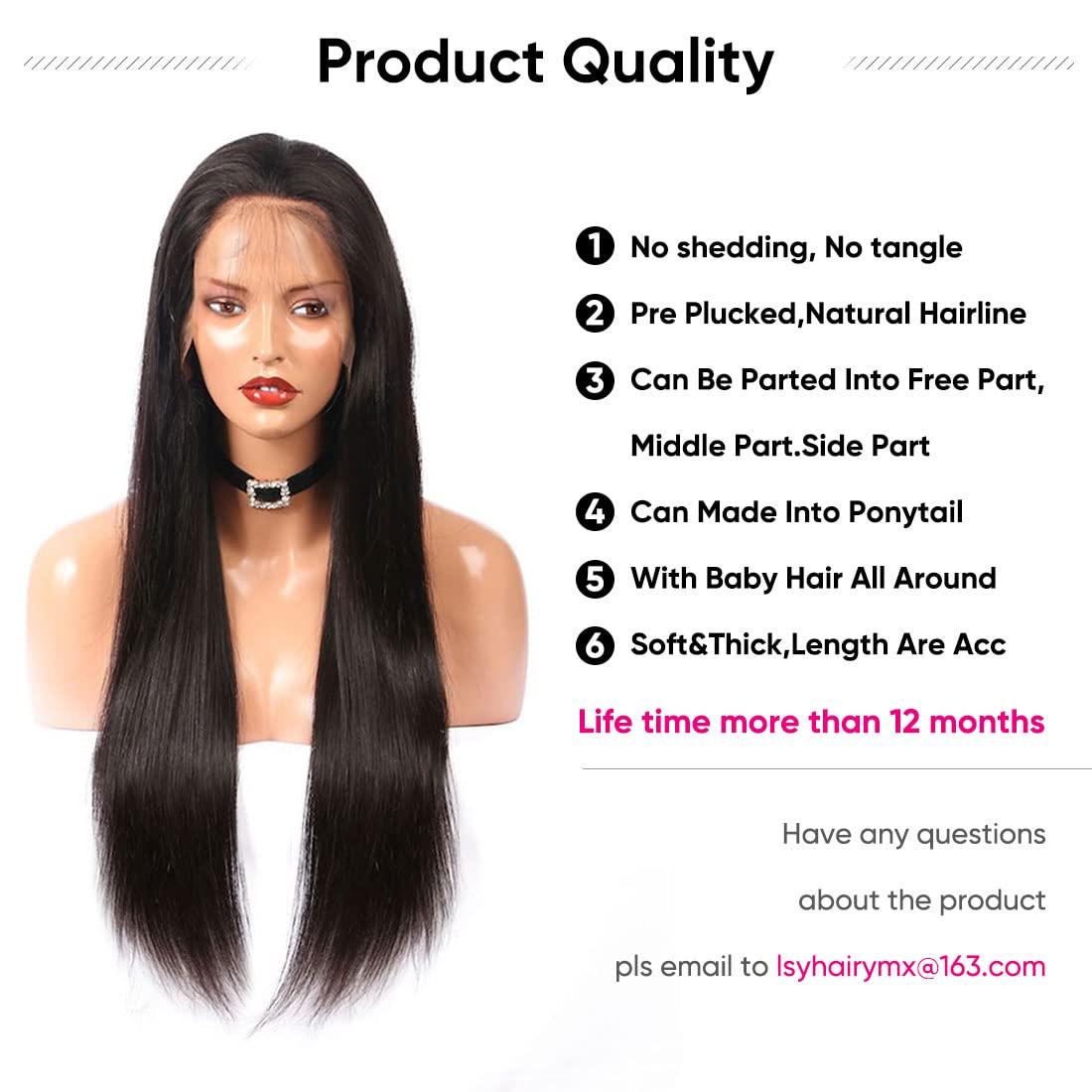 Alimice 22 Inch Straight Human Hair Lace Front Wig - 180% Density 9A ...