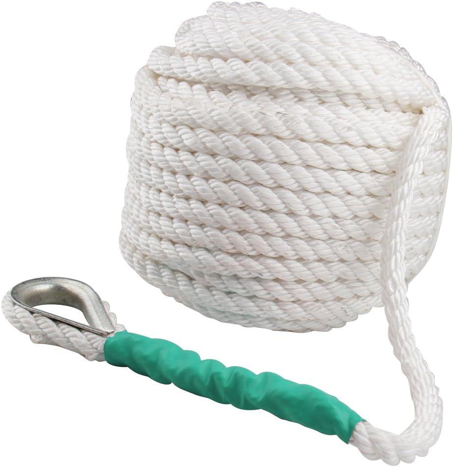 200ft x 12 Polypropylene Boat Anchor Rope | 3 Strand Twisted Line for ...