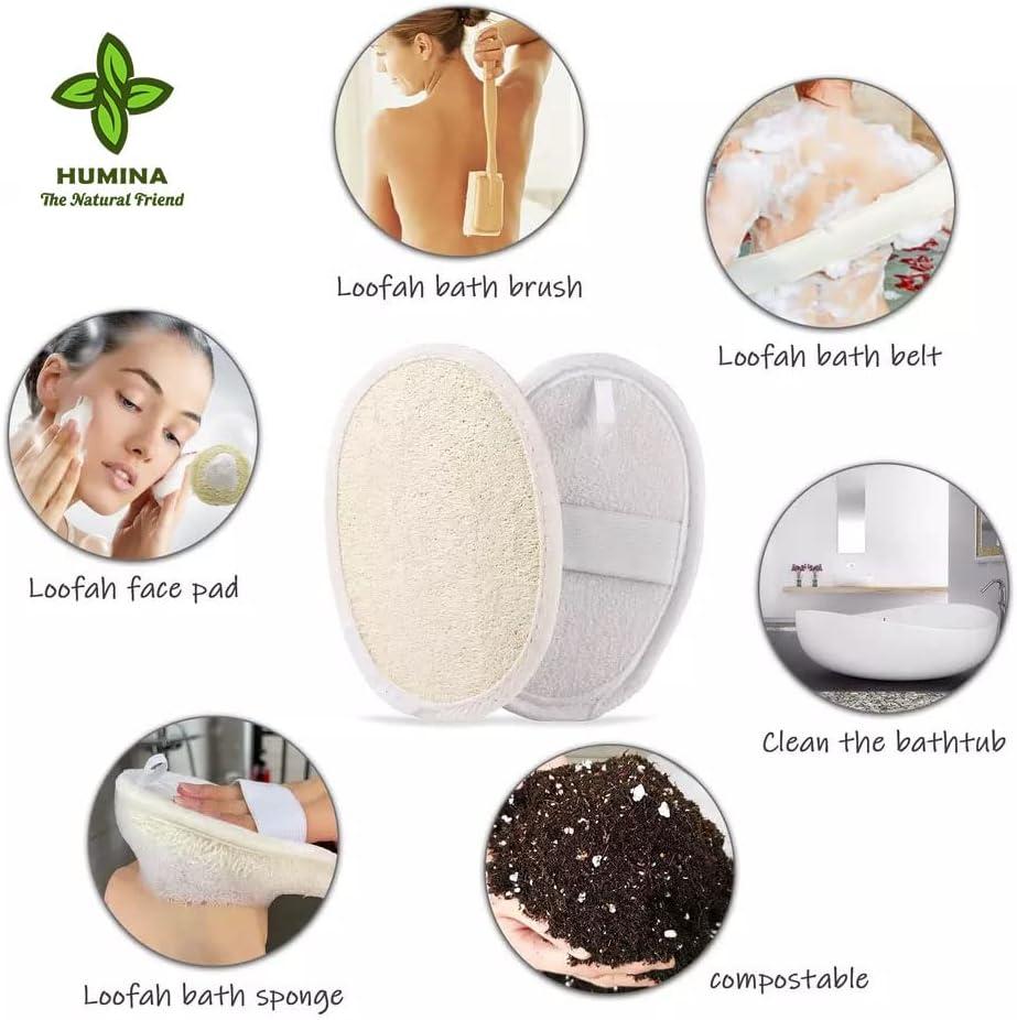 HUMINA Loofah Shower Sponge Pad - Natural Exfoliating 3 Count (1 Pack ...