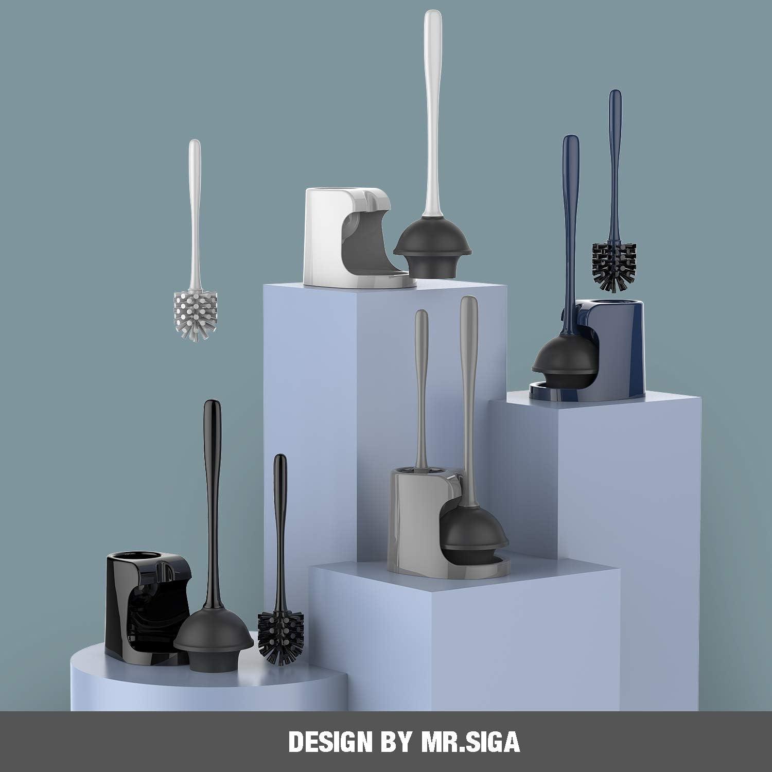 MR.SIGA Toilet Plunger & Bowl Brush Combo - Gray, 2 Sets for Bathroom ...