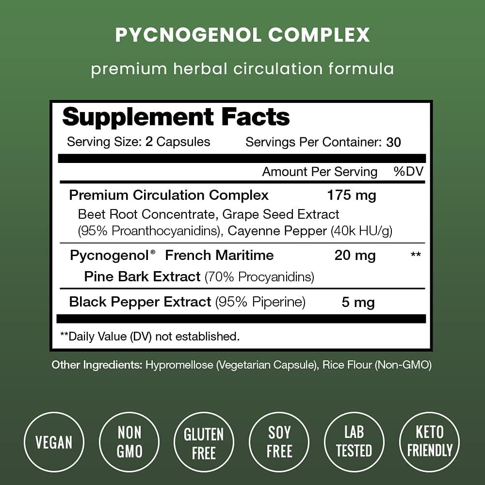 Pycnogenol Pine Bark Supplement - 200mg Herbal Complex for Circulation ...