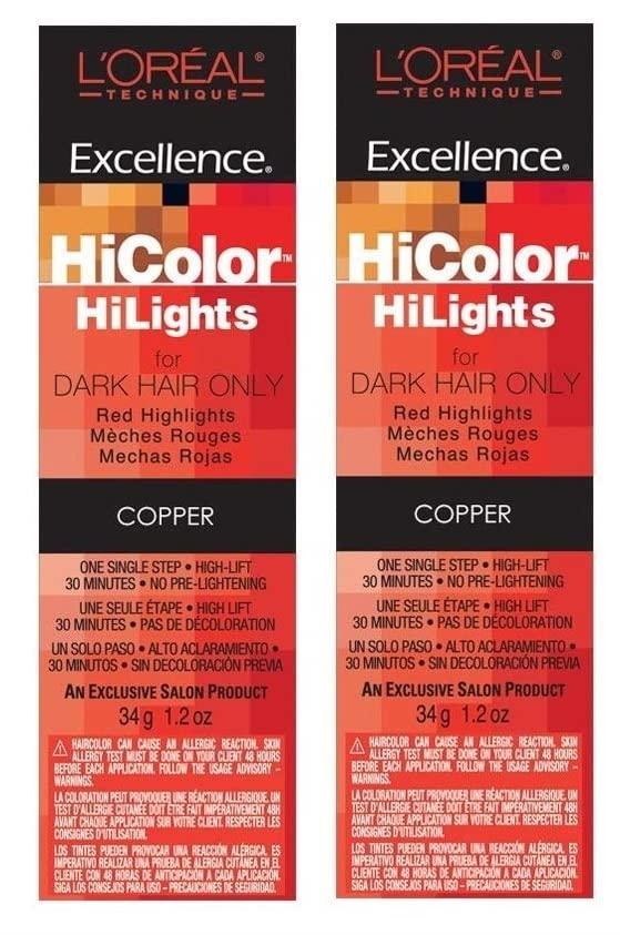 Loreal Excel Hicolor Highlights Copper 1.2oz (2 Pack) - 2-Pack of ...