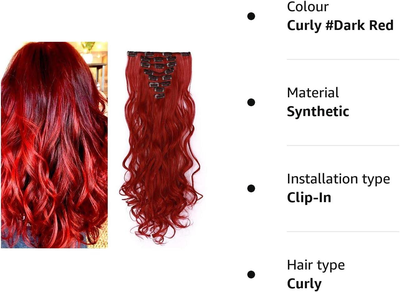 Dark Red Curly Ombre Clip-in Hair Extensions - 24 Inch Full Head, 8 ...