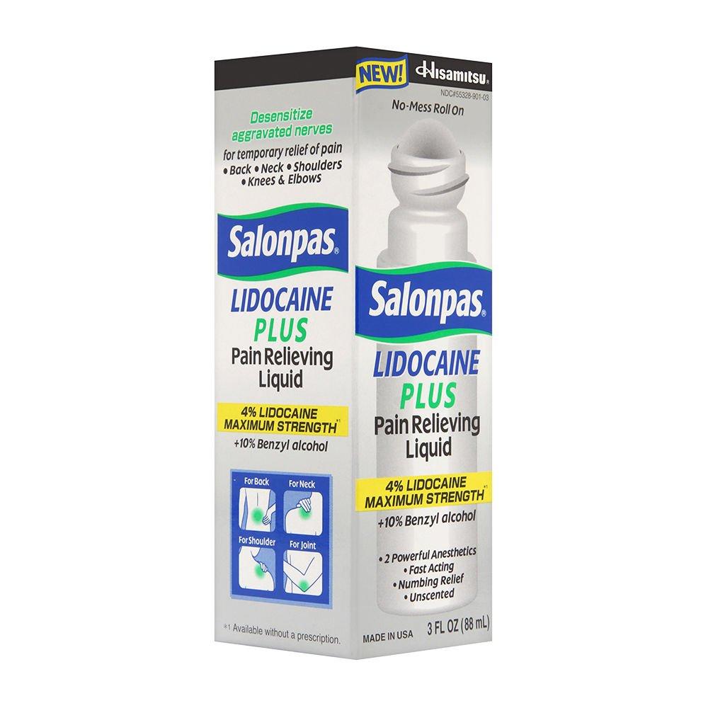 Salonpas Lidocaine Plus 3 oz Roll On Liquid - 4% Lidocaine Pain Relief ...
