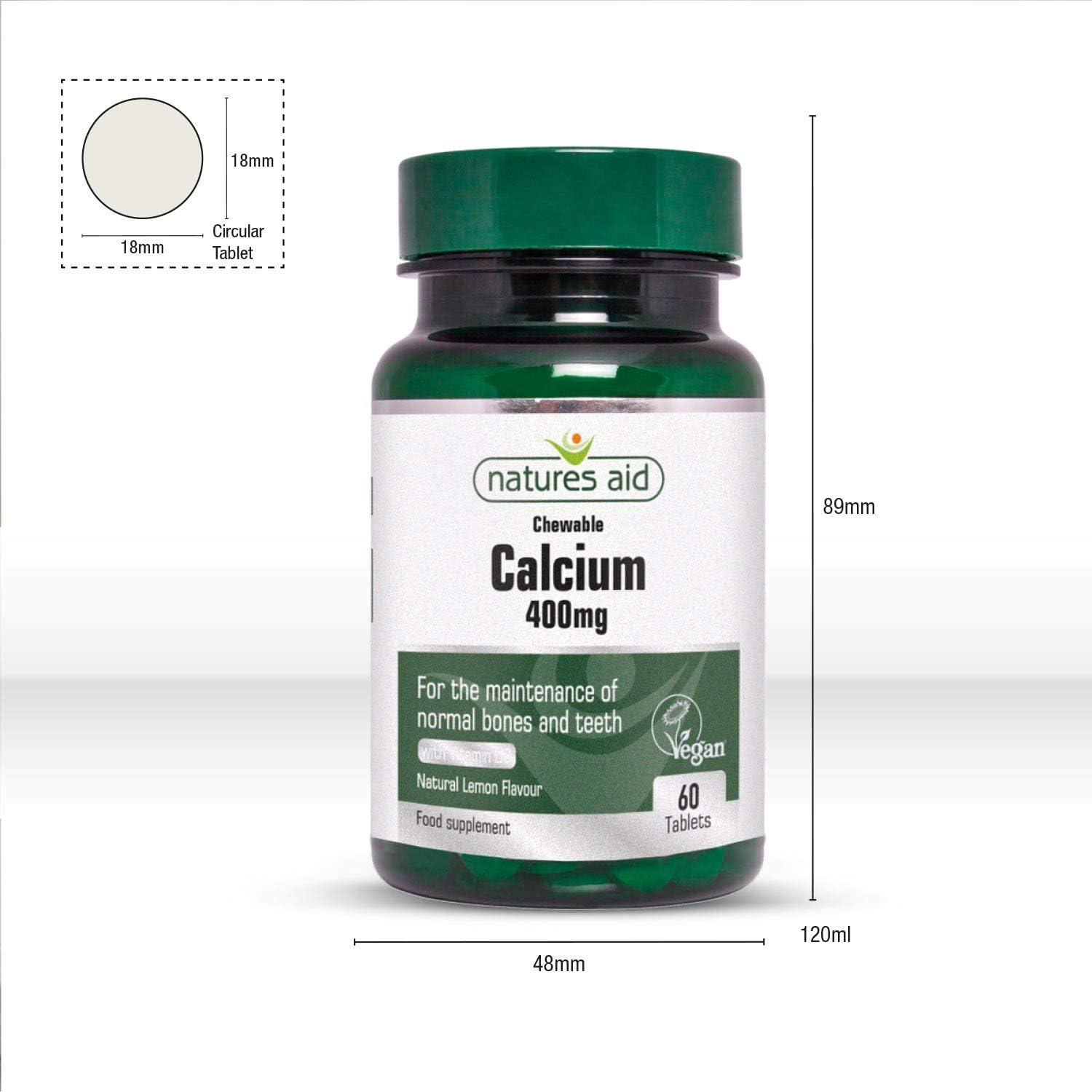 Natures Aid Chewable Calcium 400mg with Vitamin D - 60 Tabs for Strong ...
