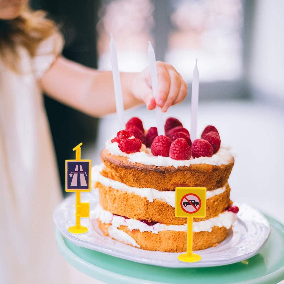 Amosfun Kids Birthday Cake Topper Set Funny Roadblock Sign Cupcake ...