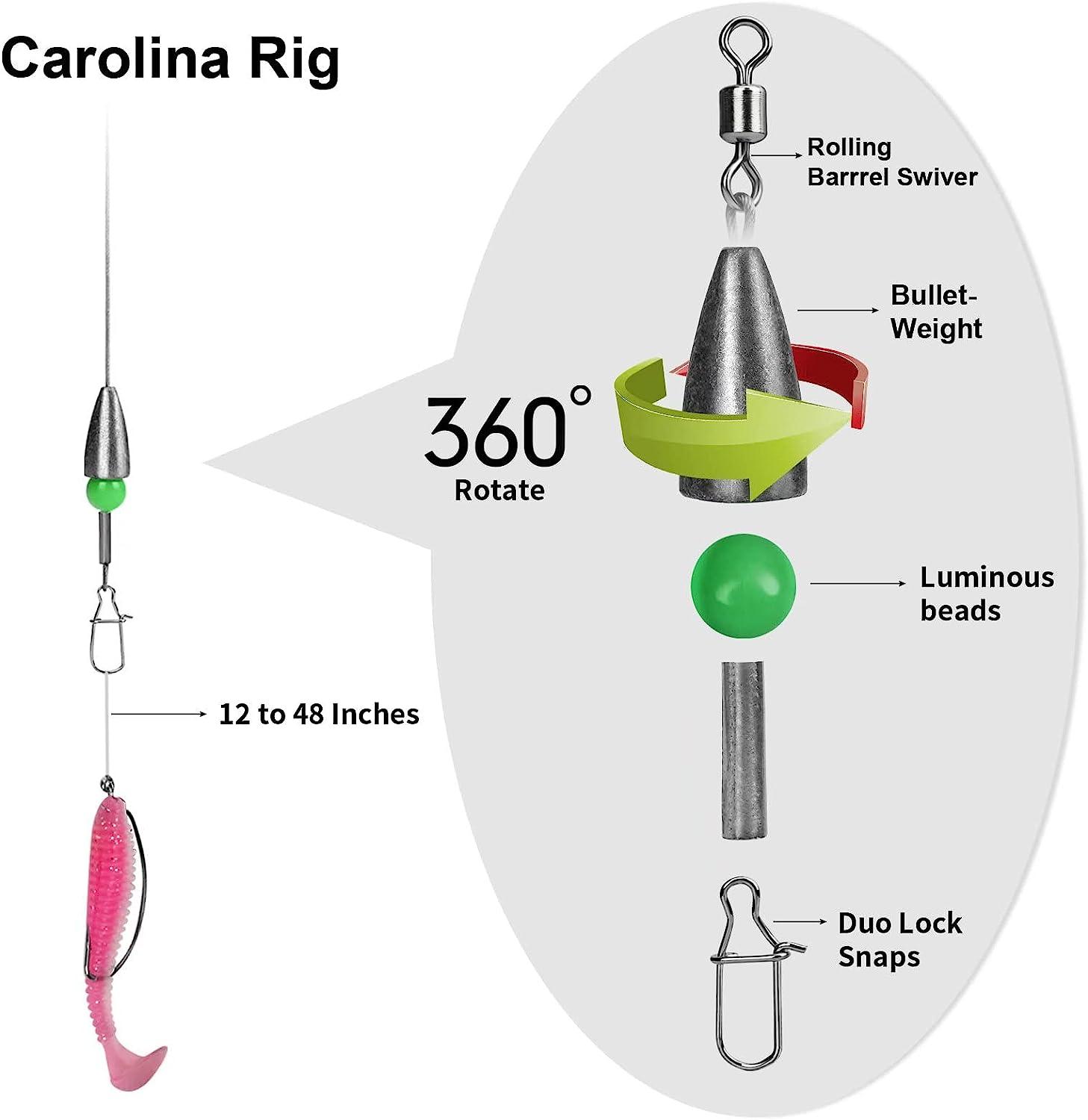 THKFISH Bullet-Weights Carolina Ready Rigs - Pre-Rigged 1/5oz, 1/4oz, 3 ...