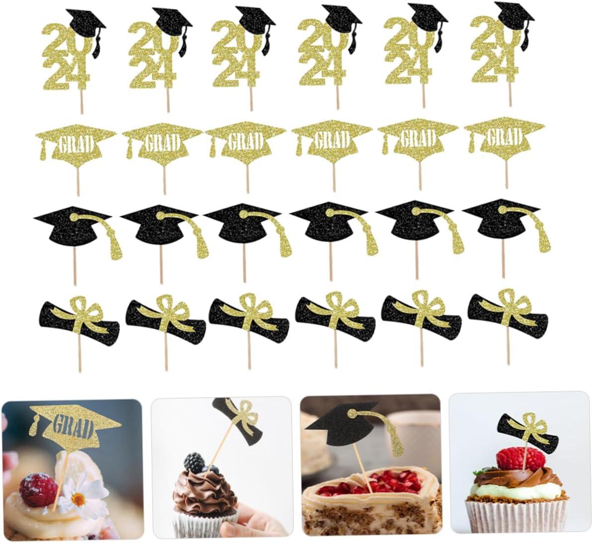 Garneck 10 Sets Cake Insert Top Hat Grad Party Decoration Graduation ...