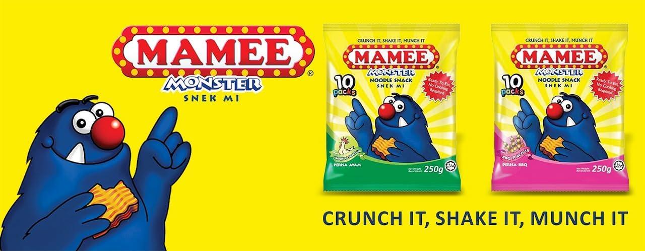 Mamee Monster Noodle Snack BBQ & Chicken Flavour Crispy Snacks 250g ...