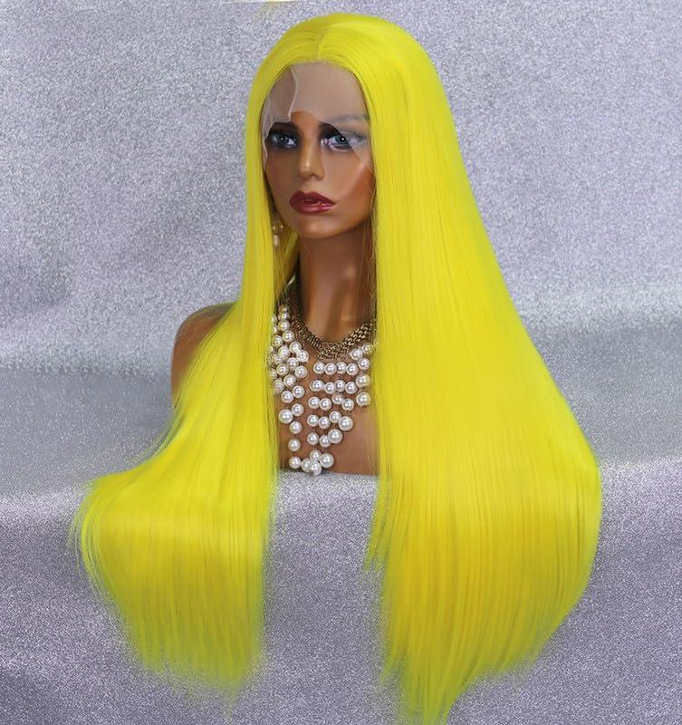 Vebonny 24-Inch Bright Yellow Synthetic Lace Front Wig - Stylish Hair ...