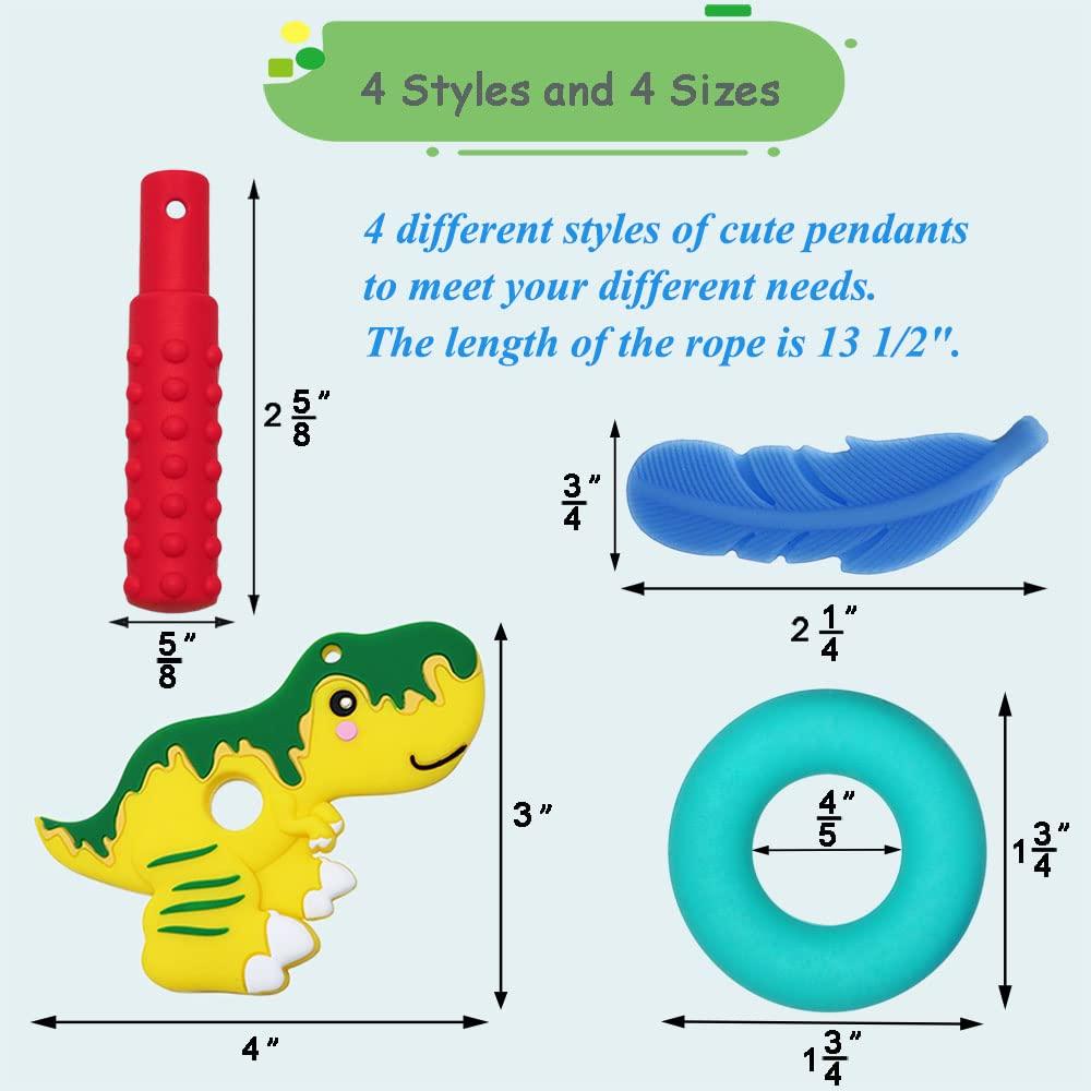 Sensory Chew Necklaces 4 Pack - Silicone Oral Chew Toys for Autism ADHD ...