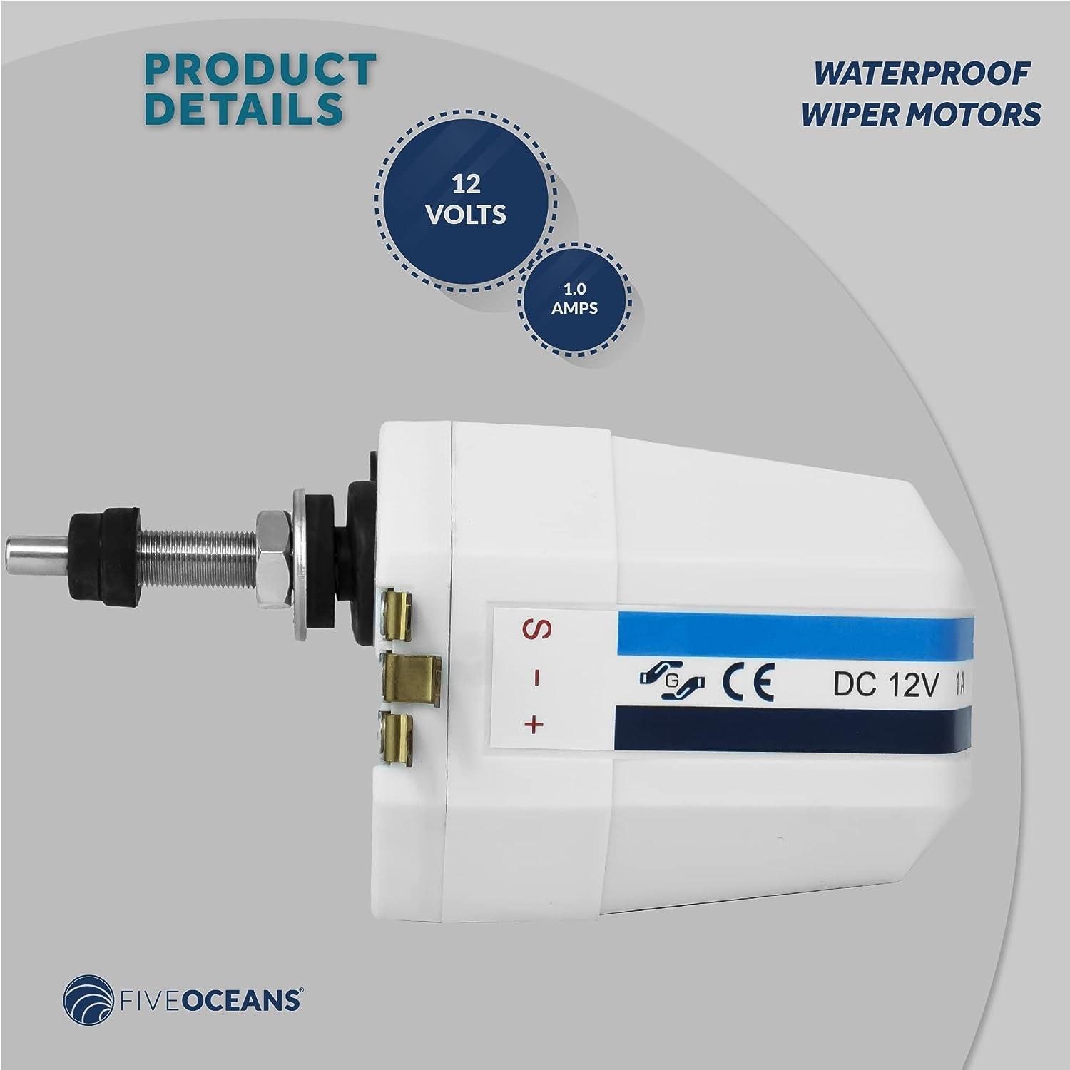 Five Oceans FO745 Marine Windshield Wiper Motor 12V Heavy Duty Self ...
