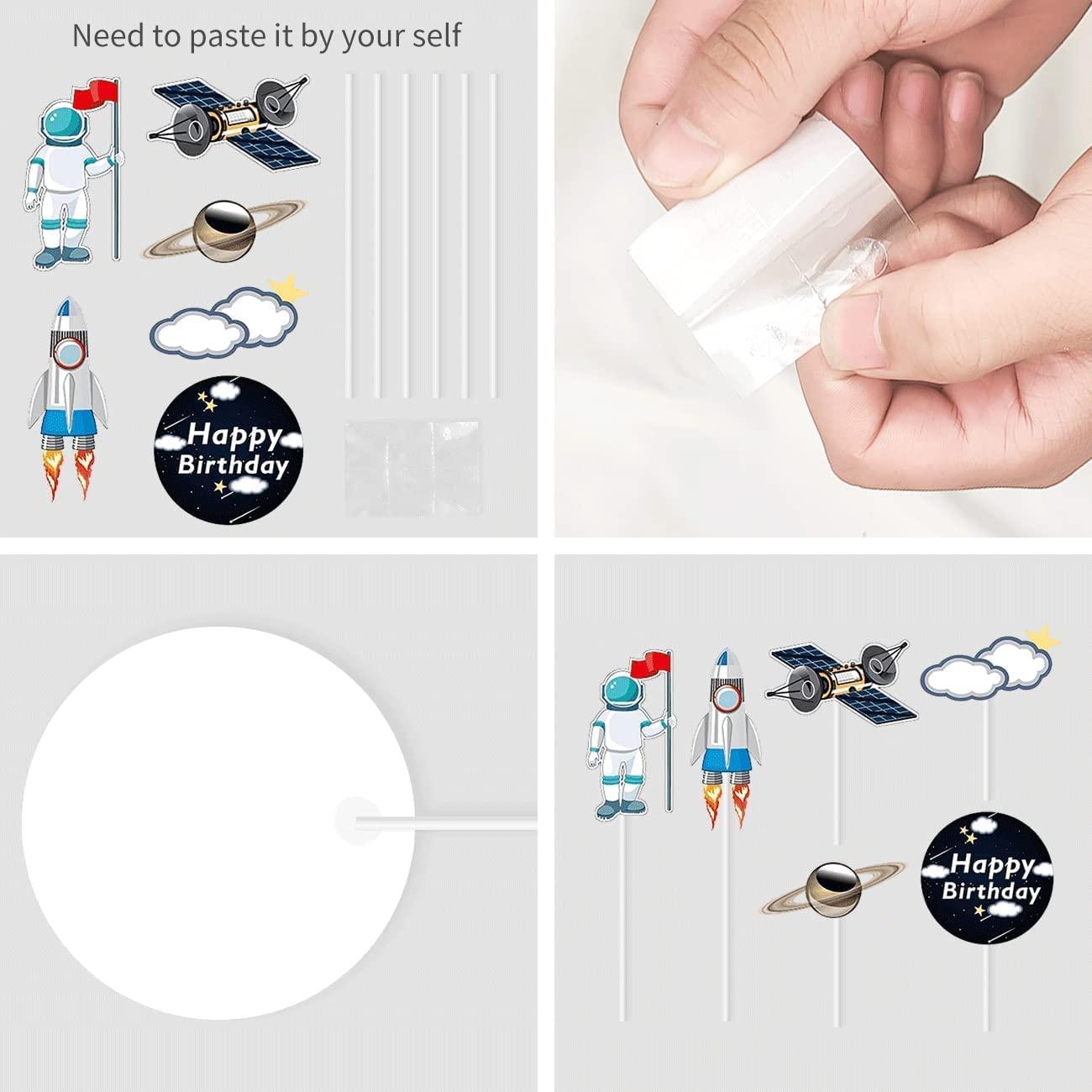 22 Pcs Space Cake Topper Set - Astronaut Figurine, Planet Rocket, Pearl ...