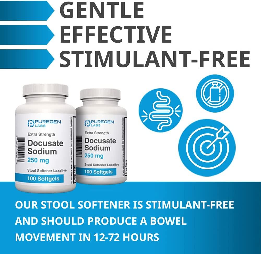 Puregen Labs Docusate Sodium 250mg Stool Softener Laxative - 100 ...