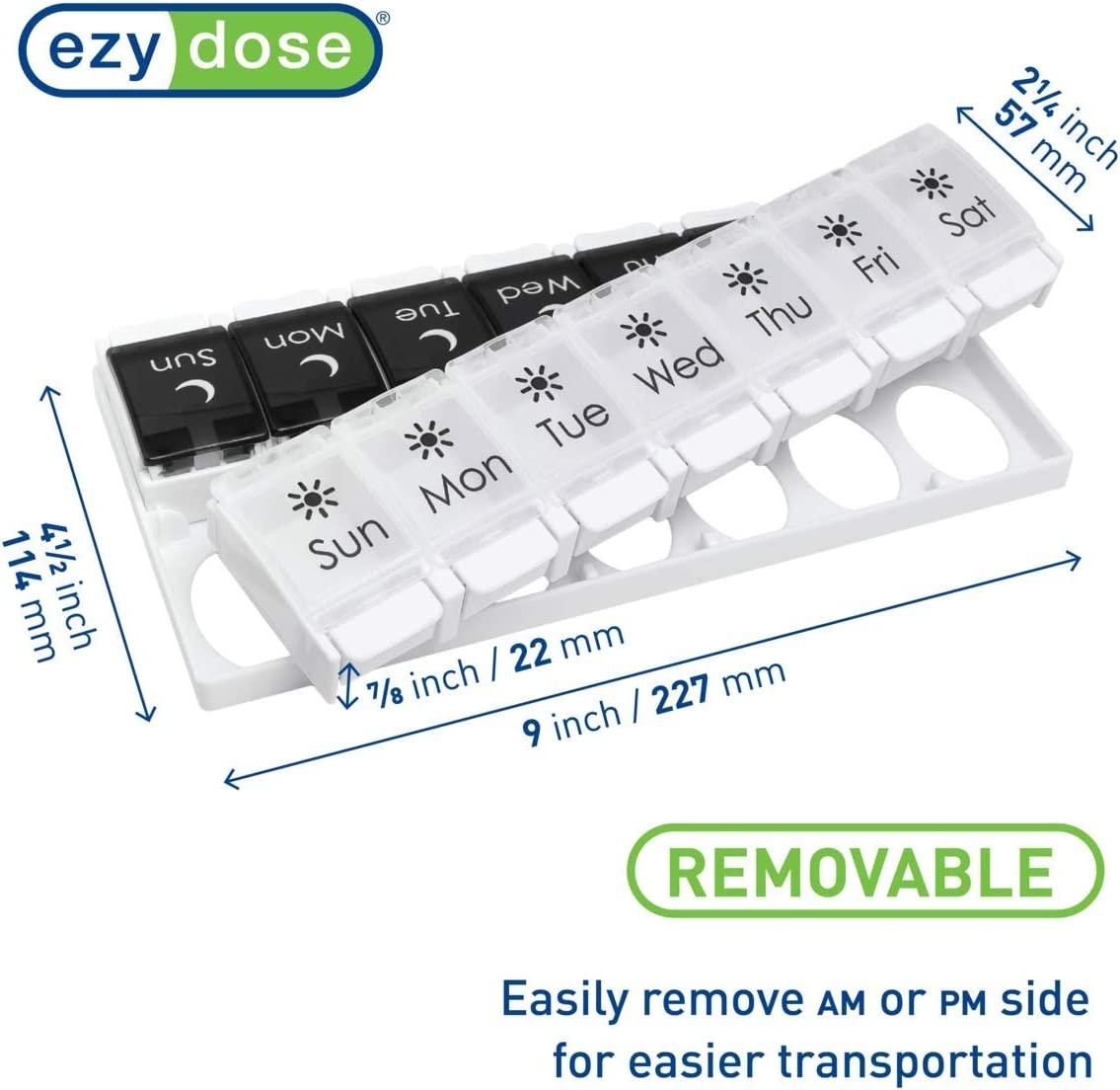 EZY DOSE Push Button 7-Day Pill Organizer Box - Black & White AM/PM ...