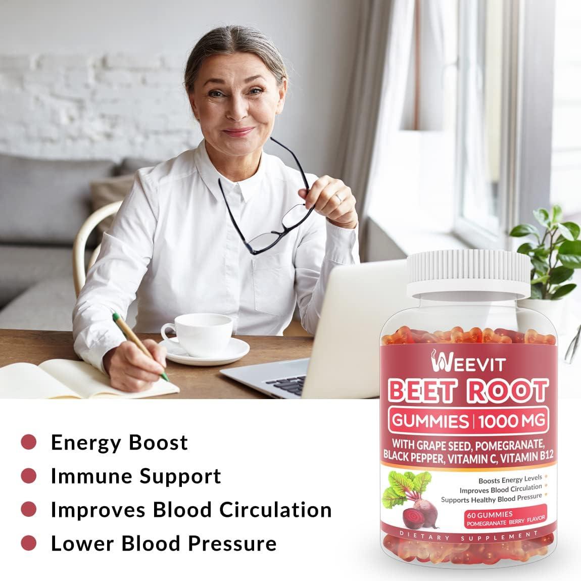 Organic Beet Root Gummies 1000mg with Nitric Oxide for Men & Women - 2 ...