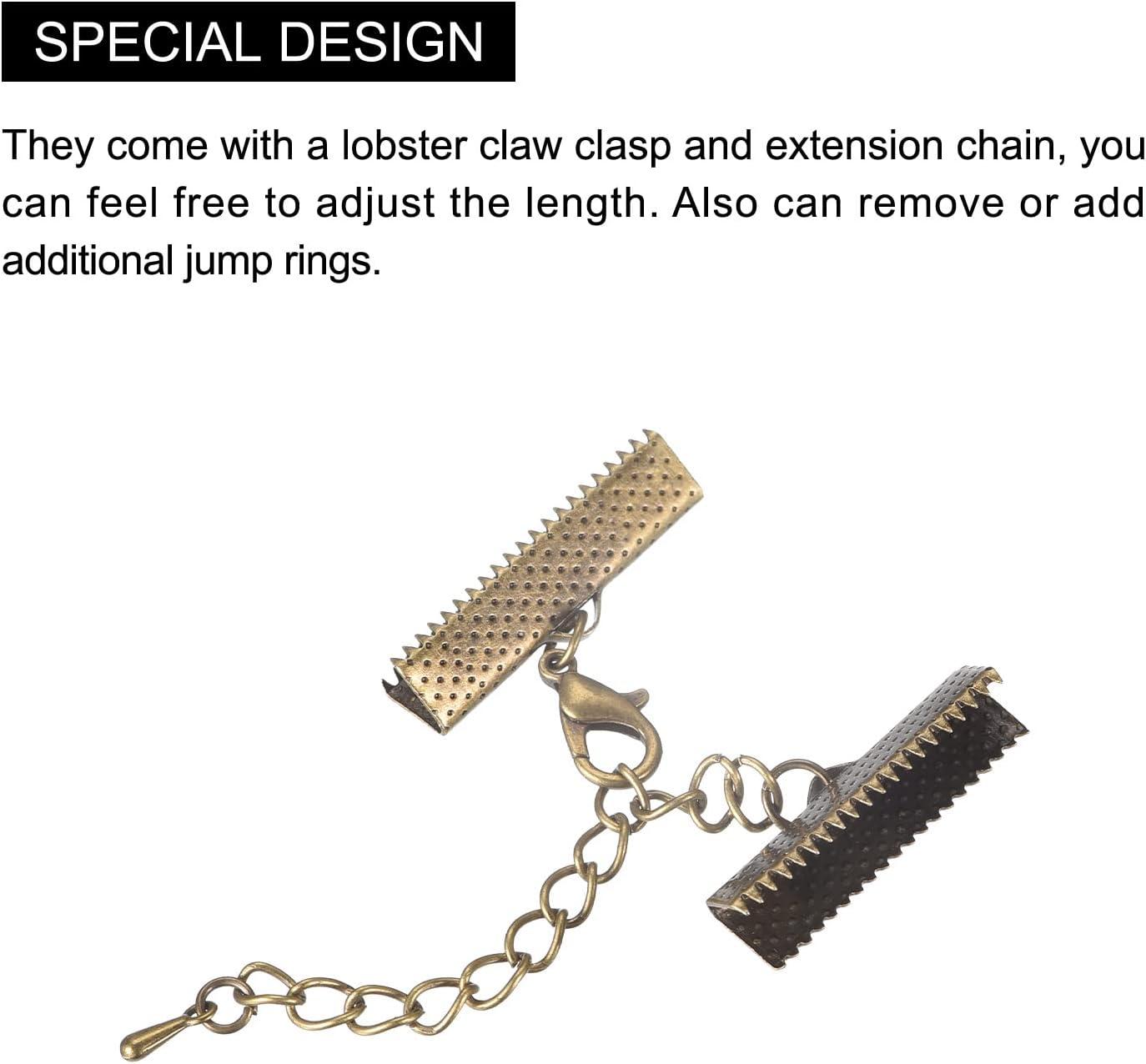 20 Sets uxcell Ribbon Crimp Clamp Ends with Lobster Claw Clasps ...