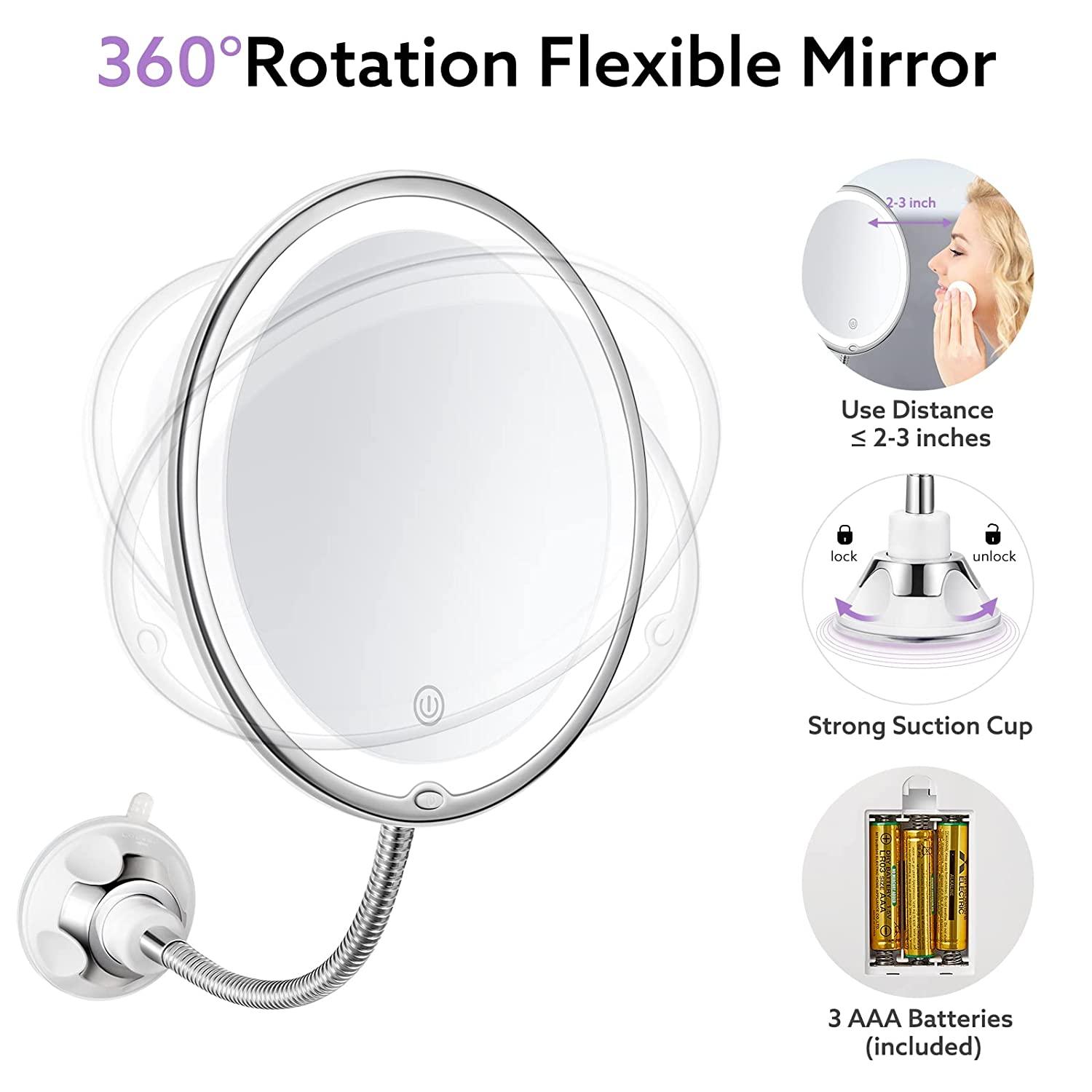 KEDSUM 10X Magnifying Lighted Makeup Mirror - Suction Cup, 3 Colors ...