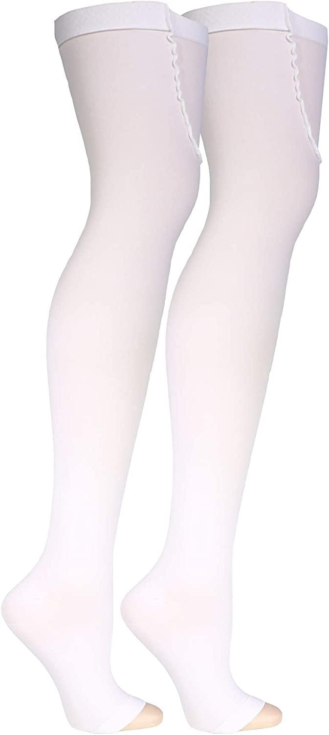 Truform 18 mmHg Compression Thigh High Stockings - Open Toe - White ...