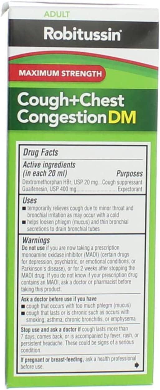 Robitussin Adult Cough+Chest Congestion DM Liquid Maximum Strength - 4 ...