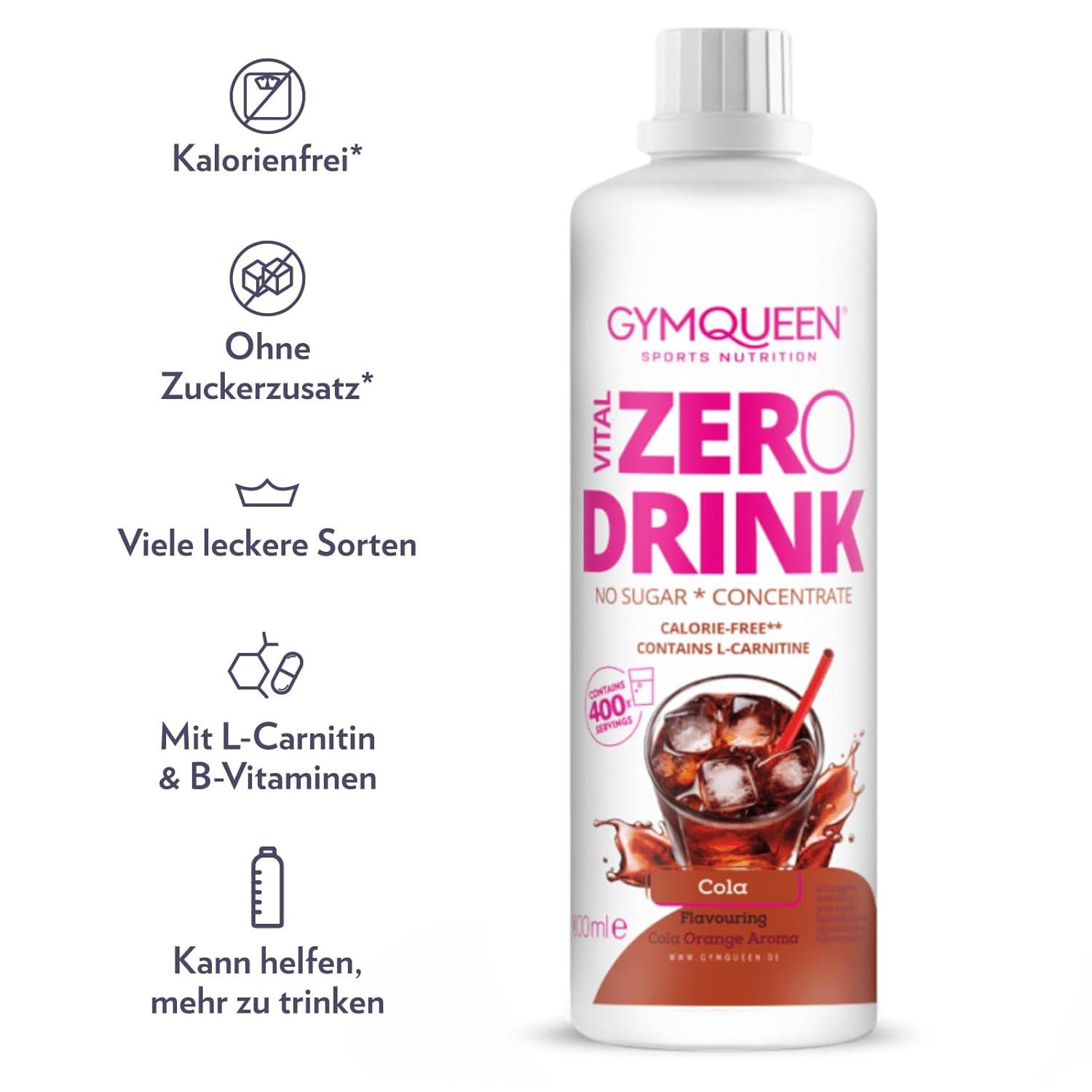 Buy Gymqueen Zero Drink Cola Cherry 1000ml - Low-Calorie Sugar-Free Beverage Concentrate with B ...