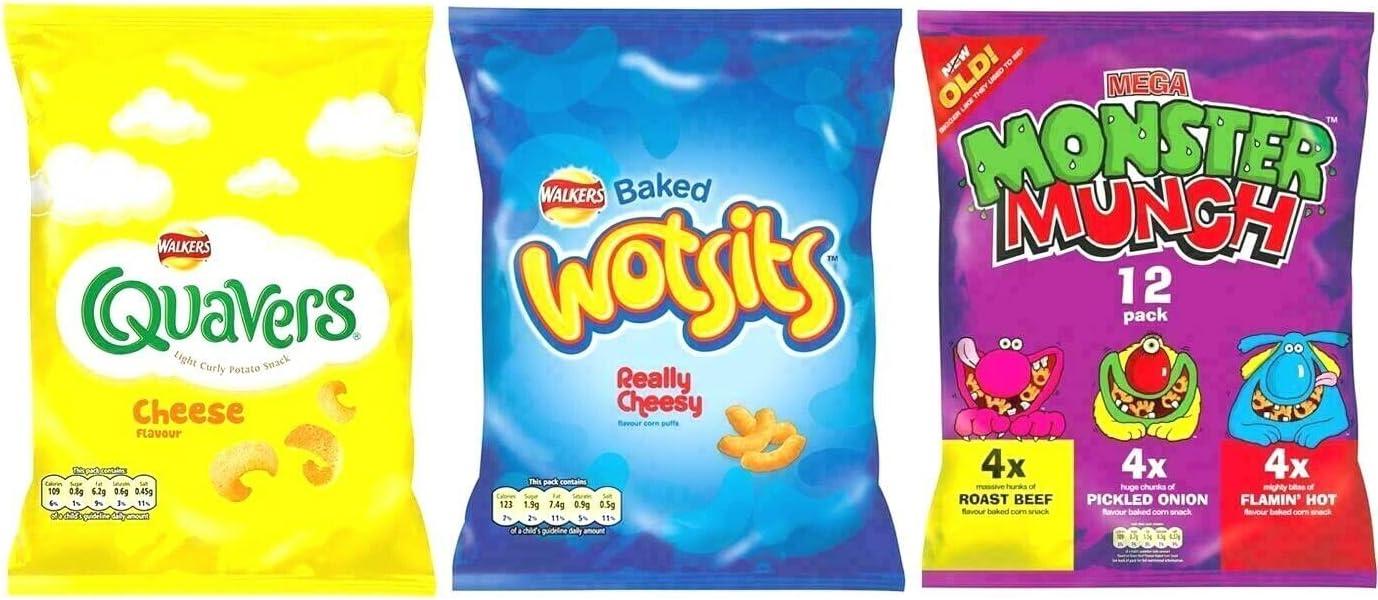 Walkers Crisps Snack Variety Box 60 Pack Quavers Baked Wotsits Mega ...