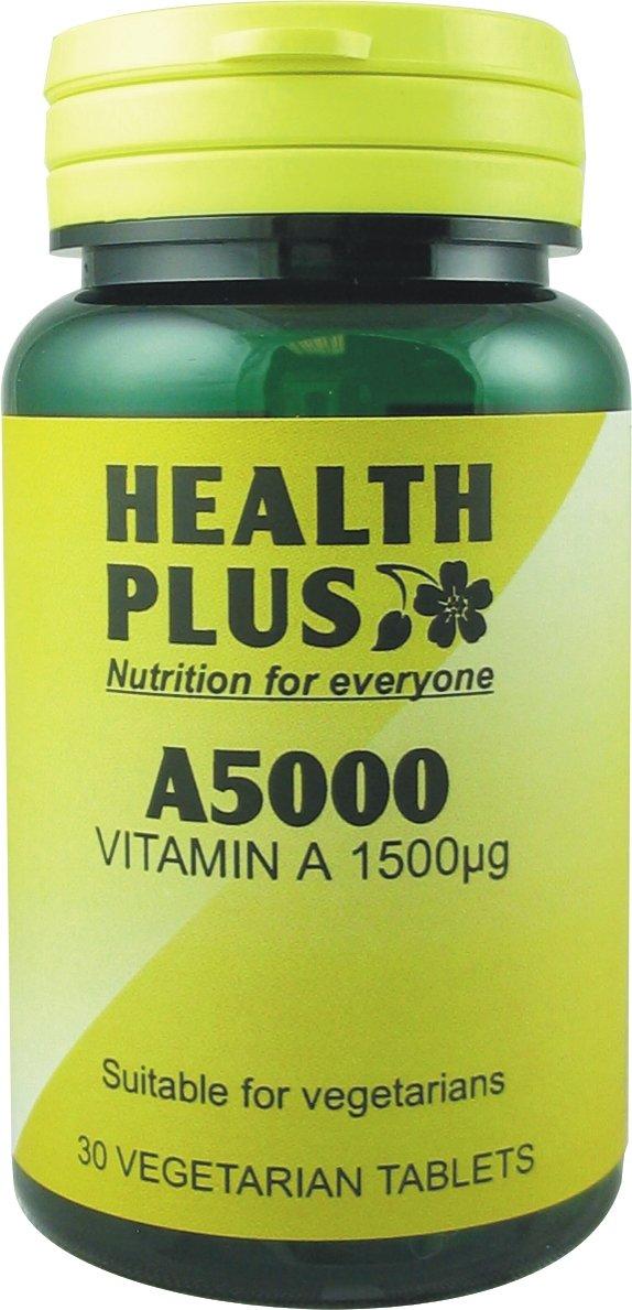 Health Plus A5000 Vitamin A Supplement - 30 Tablets in 99% Recycled Pot ...