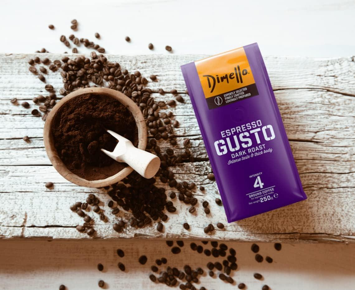 Dimello Espresso Gusto Ground Coffee (250g) - Arabica & Robusta Blend Dark Roast Rich & Smooth ...