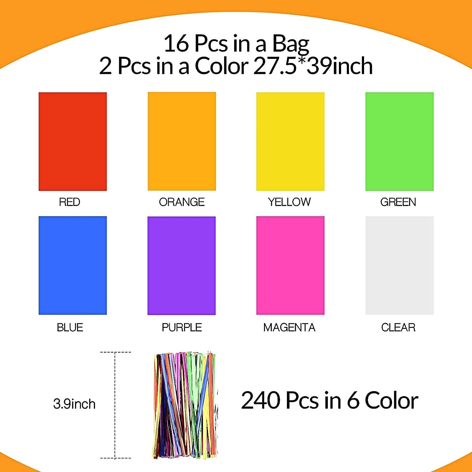 Tallew 16 Pcs 28 x 40 Inch Cellophane Sheets Cello Wraps Colored ...