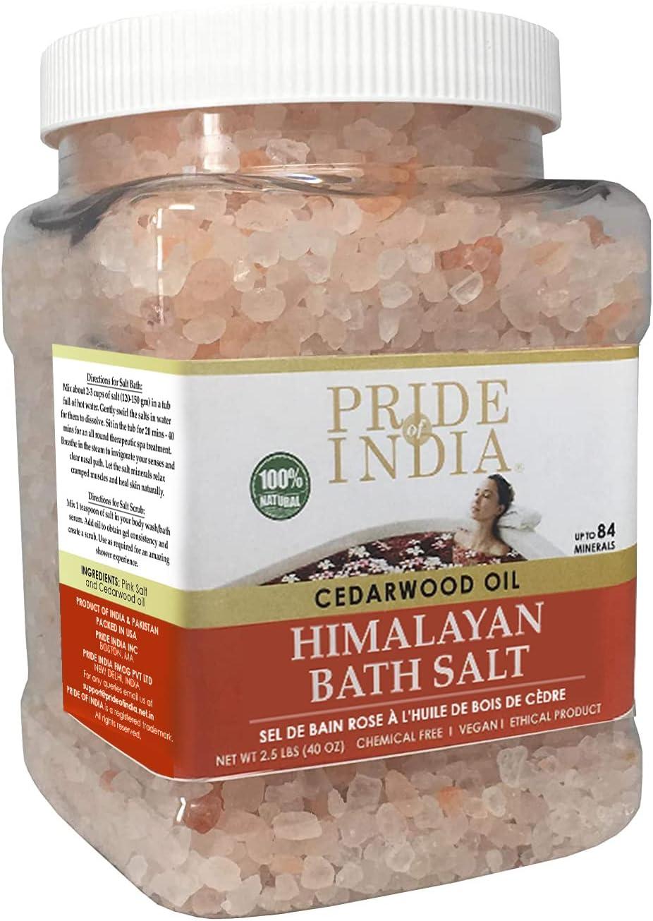 Pride Of India Himalayan Pink Bath Salt with Cedarwood Oil - 2.5lb Jar ...