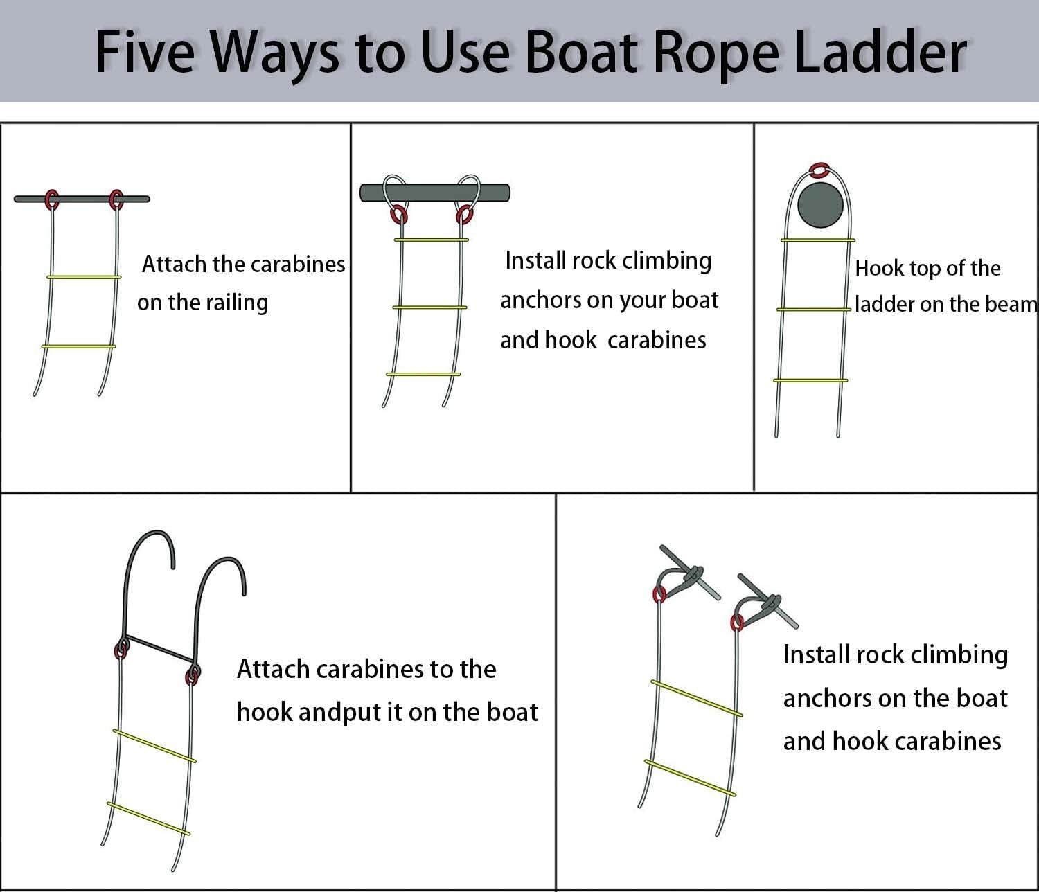 5 Step Heavy Duty Boat Rope Ladder - 400Lbs Strength for Inflatable ...