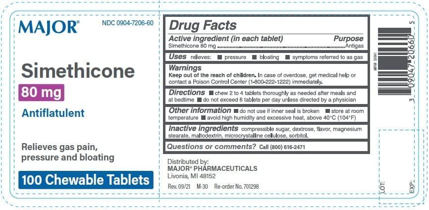 Major Simethicone 80mg Antiflatulent - 100 Mint Chewable Tablets