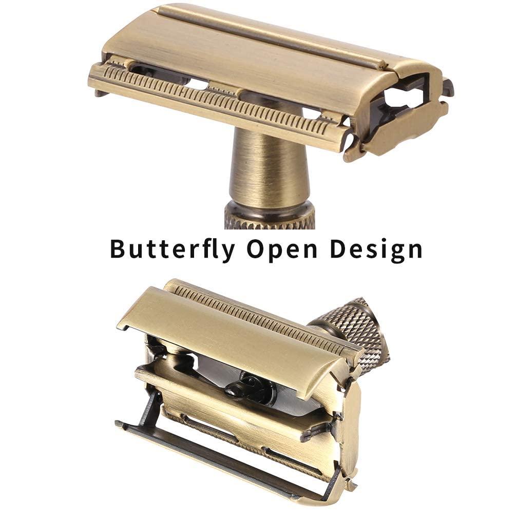 Yintal Double Edge Safety Razor - Bronze Long Handle Butterfly Open ...